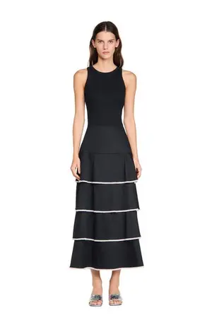Sandro Long Ruffled Rhinestone Skirt