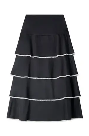 Sandro Long Ruffled Rhinestone Skirt