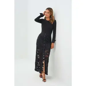 Anatomie Ariel Ultralight & Lace Maxi Skirt - Black