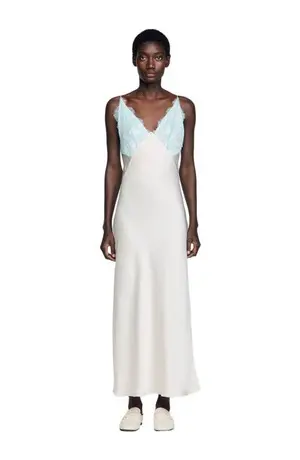 Sandro Lingerie-style Maxi Dress With Lace Details - Ecru