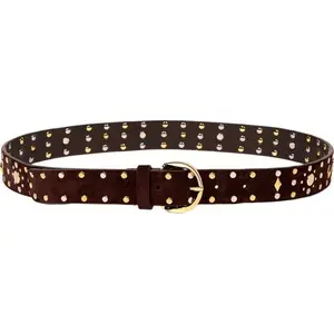 Sandro Suede Belt With Metal Rivets - Brown