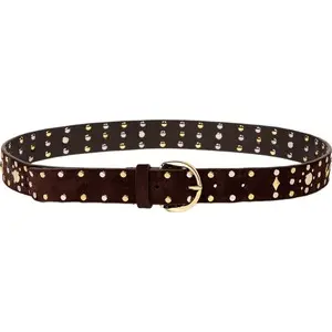 Sandro Suede Belt With Metal Rivets - Brown