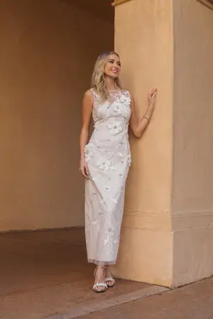 Mac Duggal Sleeveless Embellished Lace Column Gown