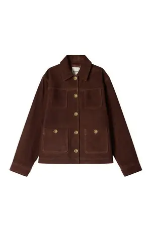 Sandro Suede Press-stud Jacket - Black Brown