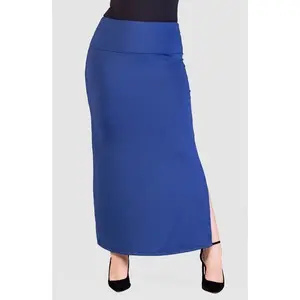 24SEVEN COMFORT APPAREL Side Slit Knit Maxi Skirt - Navy