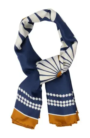 Sandro Floral Silk Scarf - Deep Blue/ocher
