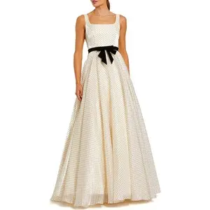 Mac Duggal Polka Dot Organza Ballgown With Velvet Bow - Ivory
