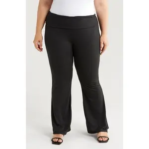 24SEVEN COMFORT APPAREL Bootcut Pants With Folded Waistband - Black