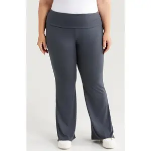 24SEVEN COMFORT APPAREL Bootcut Pants With Folded Waistband - Charcoal
