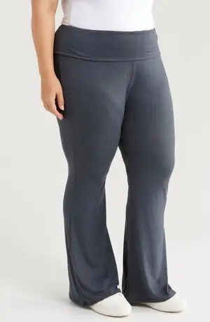 24SEVEN COMFORT APPAREL Bootcut Pants With Folded Waistband - Charcoal