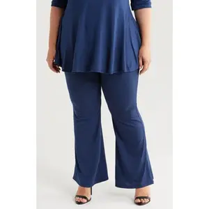 24SEVEN COMFORT APPAREL Bootcut Pants With Folded Waistband - Navy
