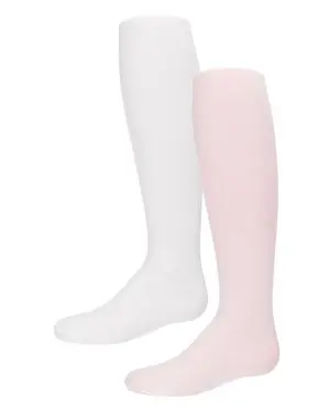 MEMOI Solid Microfiber Tights 2-pack - White-pink