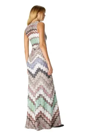 Missoni Long Sleeveless Dress In Viscose Lamé With Deep V-neck