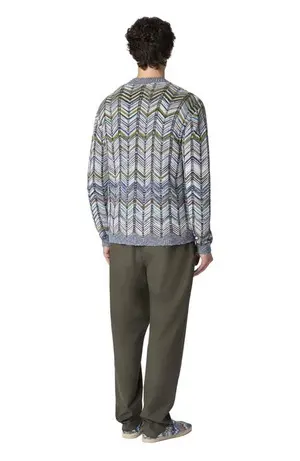 Missoni Cotton Chevron Cardigan With Pockets - Grey Multicoloured