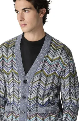 Missoni Cotton Chevron Cardigan With Pockets - Grey Multicoloured