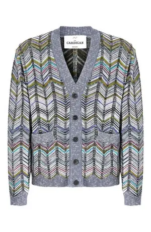 Missoni Cotton Chevron Cardigan With Pockets - Grey Multicoloured