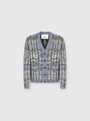 Missoni Cotton Chevron Cardigan With Pockets - Grey Multicoloured