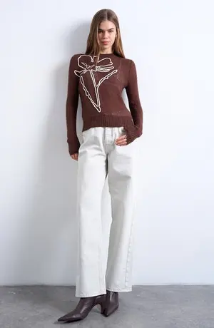 Topshop Floral Embroidered Semisheer Sweater
