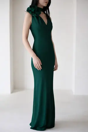 VASILIKI Luna Silky Bias Cut Gown - Emerald