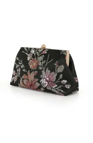 Badgley Mischka Lyric Sequin Floral Top Handle Pouch