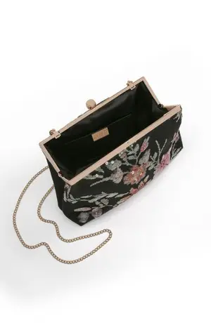 Badgley Mischka Lyric Sequin Floral Top Handle Pouch