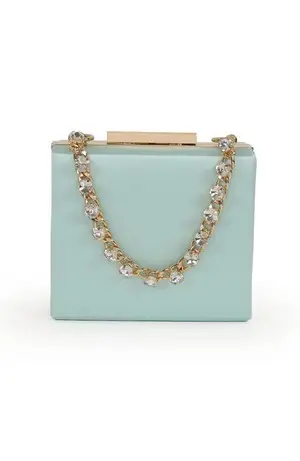 Badgley Mischka Billie Mini Box Clutch With Rhinestone Chain - Light Mint Green