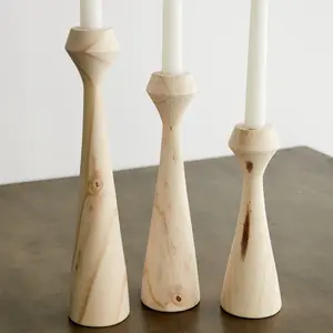 KANJU INTERIORS Tapered Diamond Wood Candle Holder - Natural