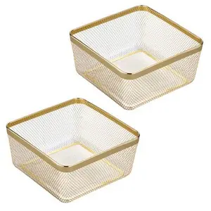 MDESIGN Metal Mesh Pantry Basket For Kitchen Organization And Storageset Of 2 - Gold
