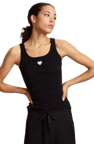 Cynthia Rowley Heart Rib Tank - Black
