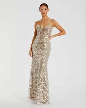 Mac Duggal Embellished Bustier Column Gown - Silver