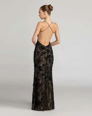 Mac Duggal Sleeveless Embellished Open Back Column Gown - Black