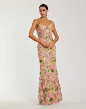 Spaghetti Strap Floral Lace Evening Dresses