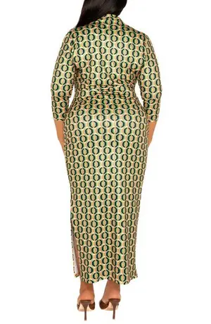 BUXOM COUTURE Geometric Print Body-con Maxi Dress