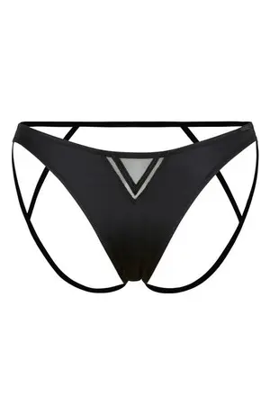 SAVAGE X FENTY Satin Vixen Crotchless Briefs - Black Caviar
