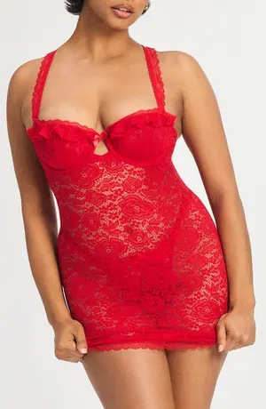 SAVAGE X FENTY Rose Lace Underwire Chemise - Timeless Red