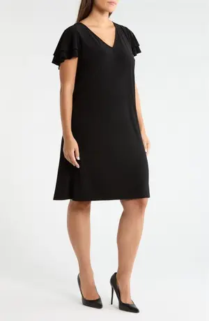 Anne Klein Double Flutter Sleeve A-line Dress