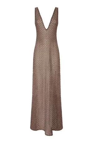 Missoni Cover-up Dress In Lamé Viscose With Spiderweb Motif And V-neckline - Brown