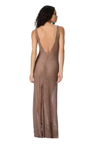 Missoni Cover-up Dress In Lamé Viscose With Spiderweb Motif And V-neckline - Brown