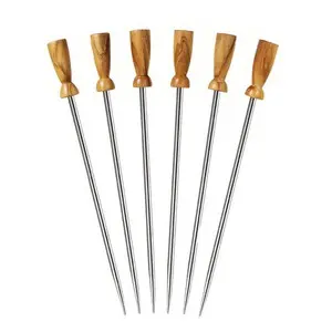 PRODYNE Olivewood Stainless Steel Cocktail Picks - Brown