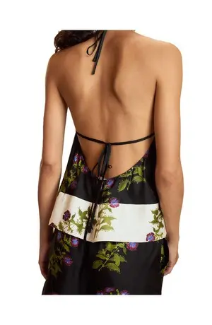 Cynthia Rowley Silk Halter Top - Black Floral