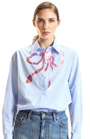 Cynthia Rowley Metallic Bow Cotton Shirt