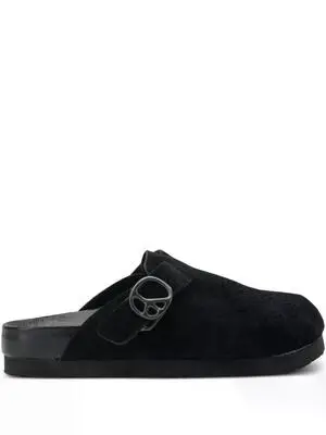 Needles Buckle Perforated Mules - Black