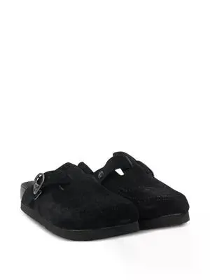 Needles Buckle Perforated Mules - Black