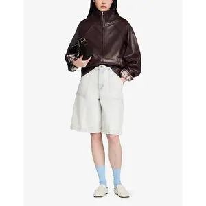 Sandro Zipped Funnel-neck Leather Jacket