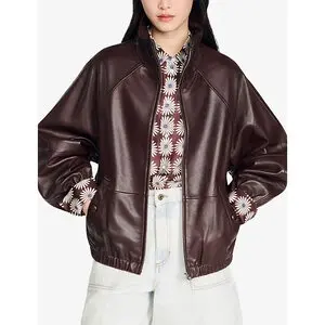 Sandro Zipped Funnel-neck Leather Jacket
