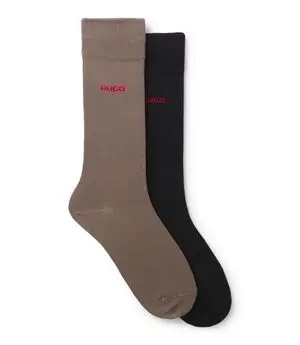 Hugo Two-pack Regular Length Logo Socks - Brown