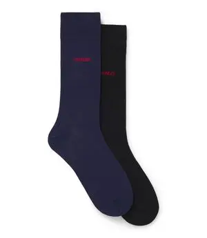 Hugo HUGO Crew-Length Logo Socks - Two-Pack Dark Blue
