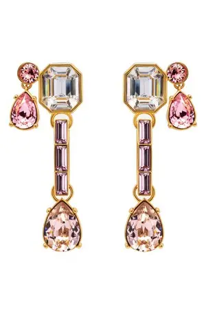 Oscar De La Renta Baguette Rhinestone Drop Earrings - Rose
