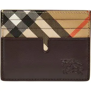 Burberry New Tall On Leather & Check Canvas Card Holder - Sand