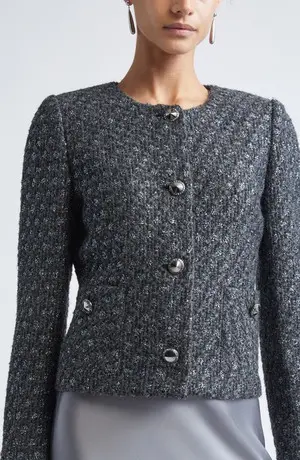 St. John Metallic Wool Blend Knit Jacket